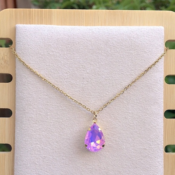 Jewelry | Pinkpurple Opal Aurora Borealis Pear Crystal Gold Pendant ...